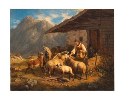 Robert Eberle | Sennerin mit Schafen und Ziegen auf der Alm (1844 ...