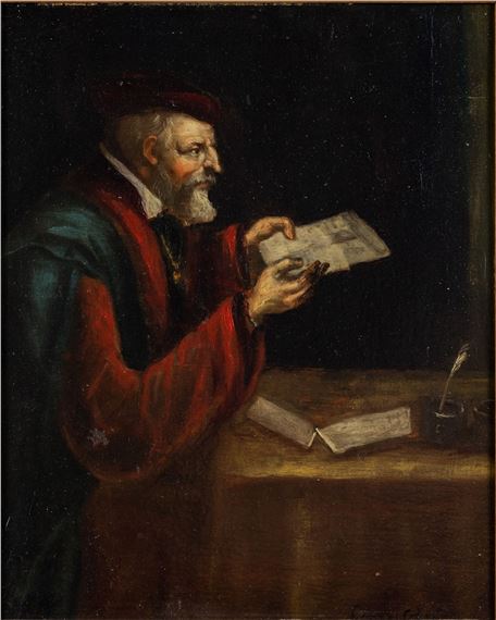 Henry Scheffer | Man Reading (1828) | MutualArt