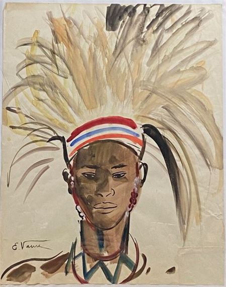 Elisabeth Faure | Portrait of face with headdress | MutualArt