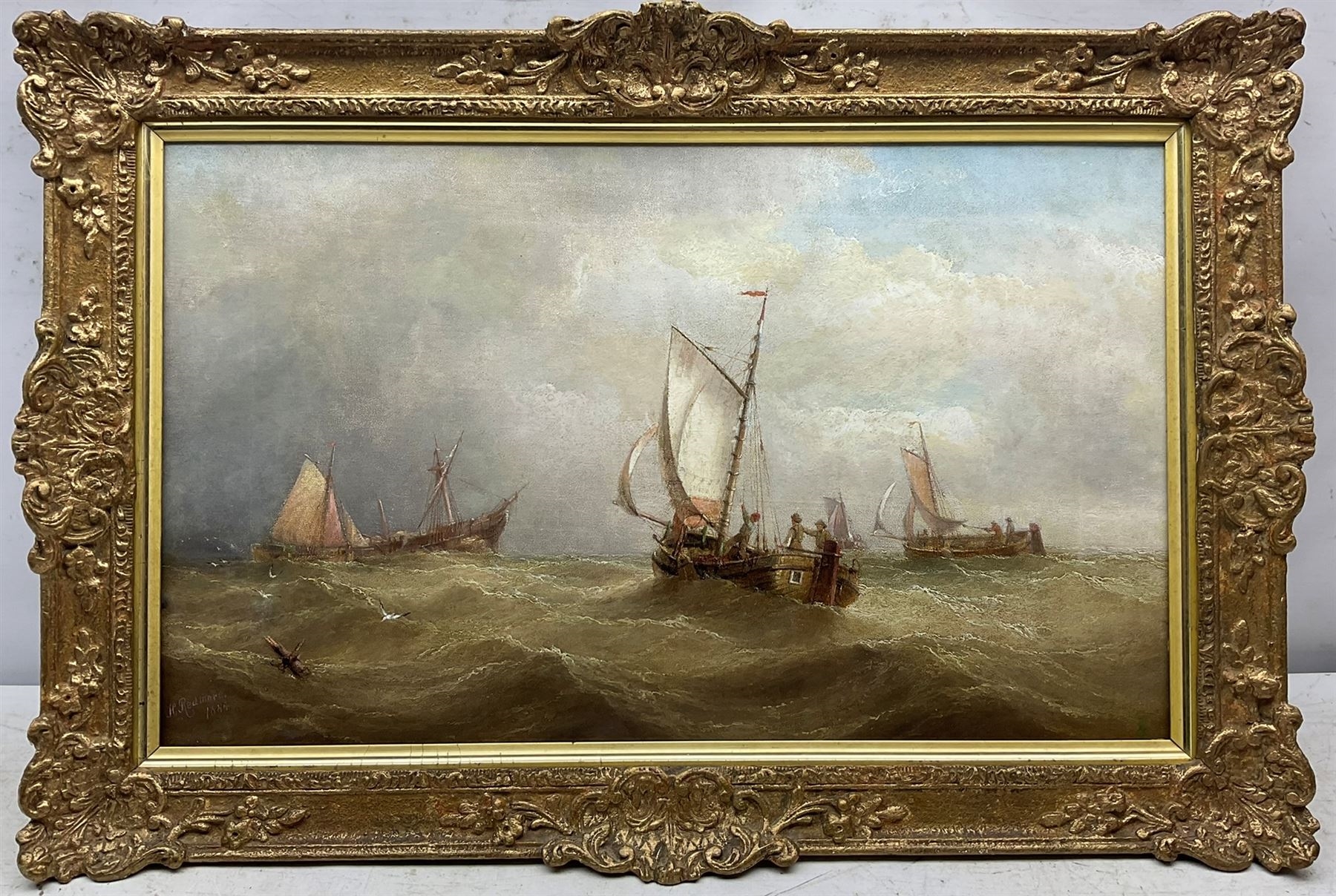 Henry Redmore | Fishing Boats and Wreck in Choppy Seas (1884) | MutualArt