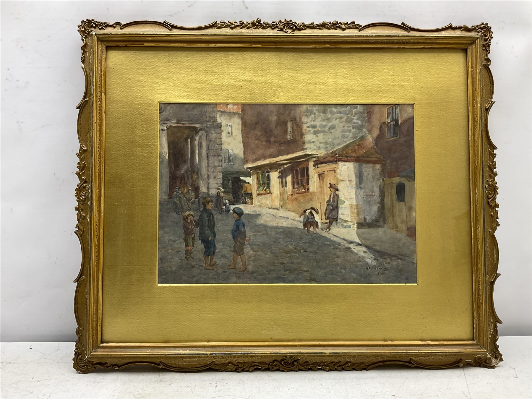 Albert George Stevens | Children in Whitby Market Place (1906) | MutualArt