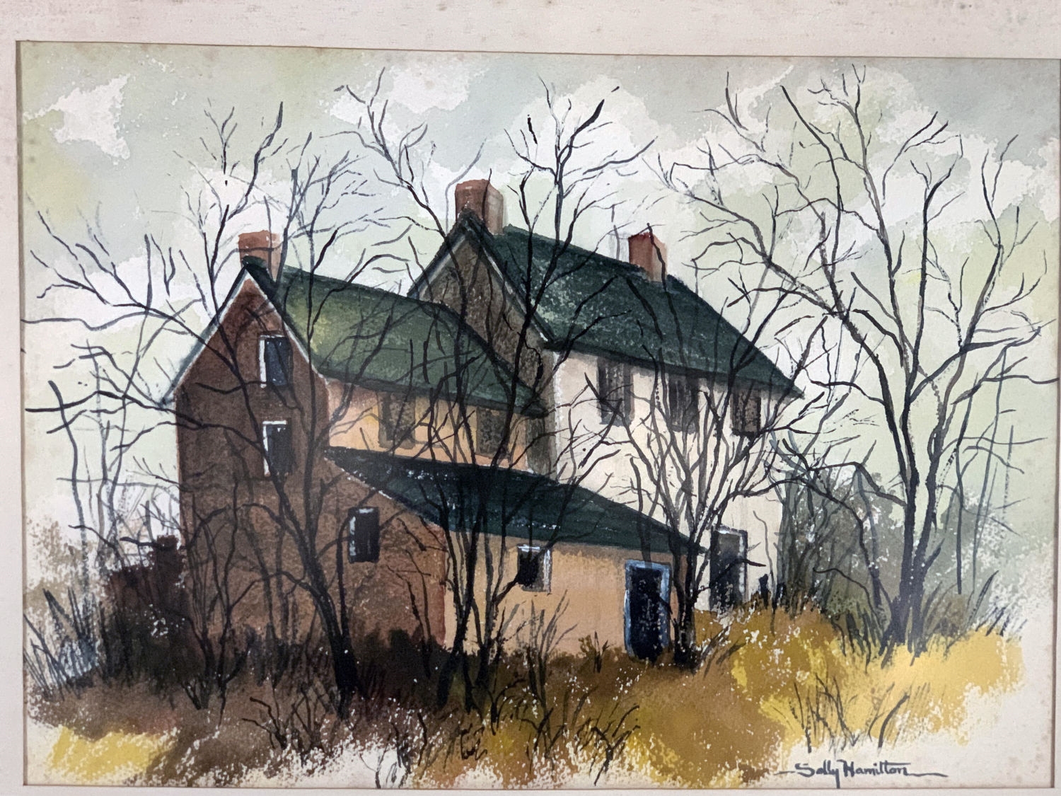Sally Hamilton | WATERCOLOR OF HOUSE IN THE WOODS SIGNED | MutualArt