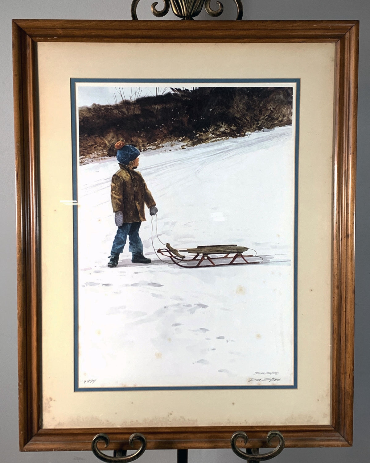 Don Stone | DON STONE PRINT OF CHILD WITH SLED SIGNED DATED | MutualArt