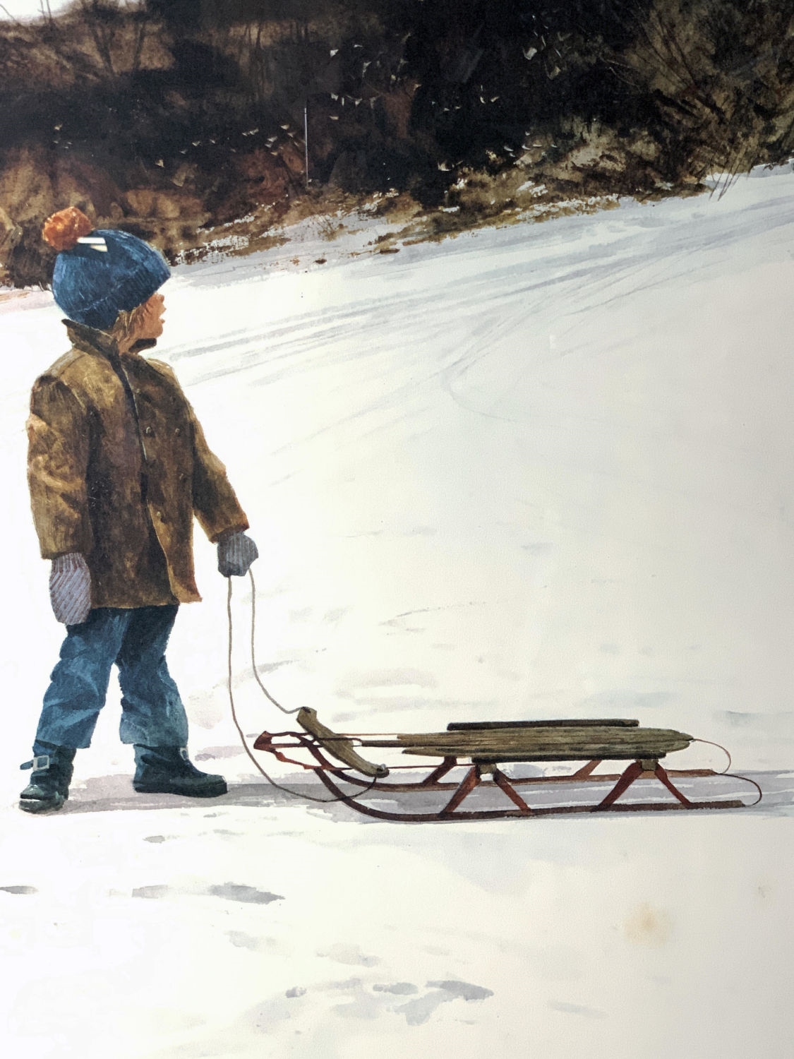 Don Stone | DON STONE PRINT OF CHILD WITH SLED SIGNED DATED | MutualArt