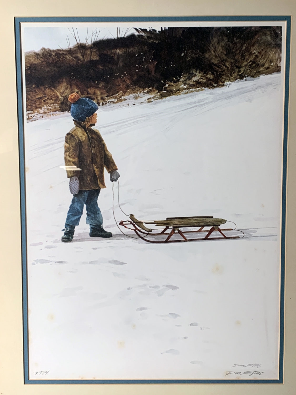Don Stone | DON STONE PRINT OF CHILD WITH SLED SIGNED DATED | MutualArt