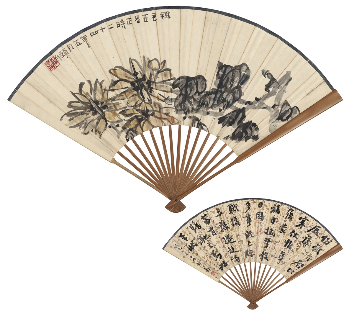 Tan Zekai | A CLUSTER OF CHRYSANTHEMUMS·CALLIGRAPHY IN RUNNING SCRIPT ...