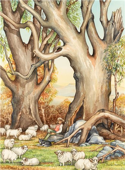 Charles Newman | Shepherd Resting with Flock (1993) | MutualArt