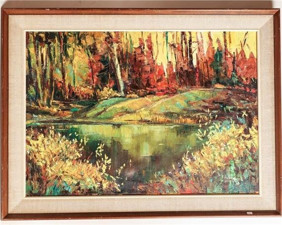 Kenneth Gordon | Autumn lakeside landscape (1967) | MutualArt