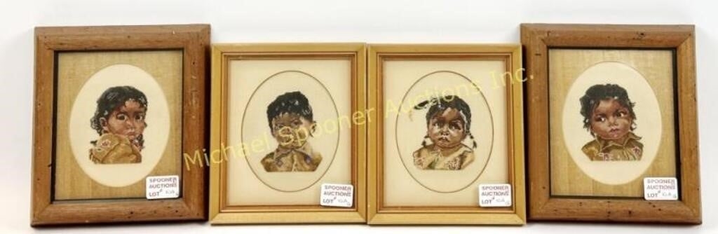 Dorothy Marie Oxborough | FOUR VINTAGE PETIT POINT OF NATIVE CHILDREN ...