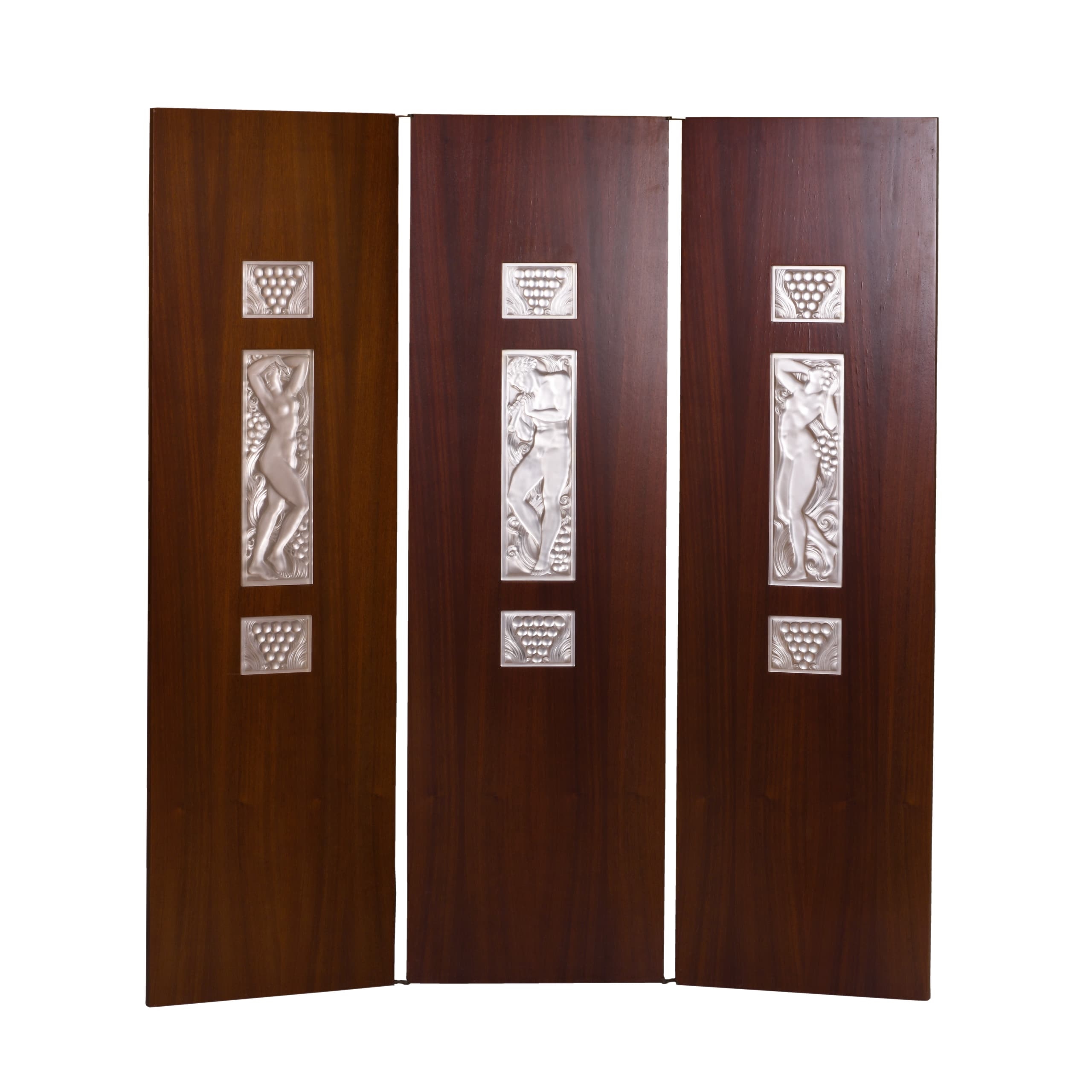 René Lalique | LALIQUE THREE-LEAF WOODEN FOLDING SCREEN WITH COLOURLESS ...