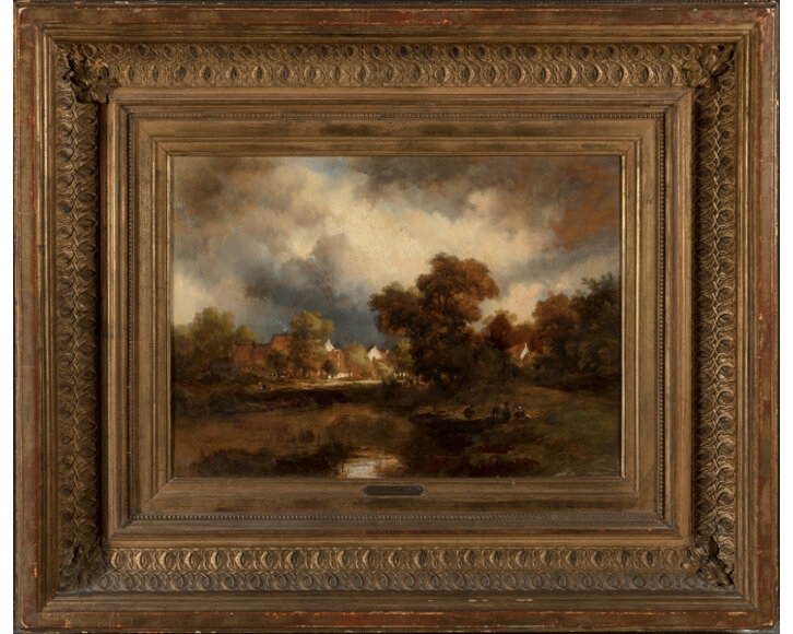 Remigius Adrianus Van Haanen | Landscape with figures by a pond | MutualArt