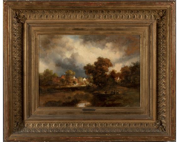 Remigius Adrianus Van Haanen | Landscape with figures by a pond | MutualArt