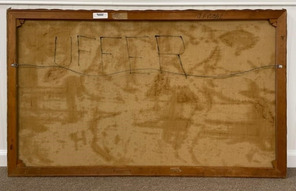 Eleanor Uffer | surrealist painting of men running (1960) | MutualArt