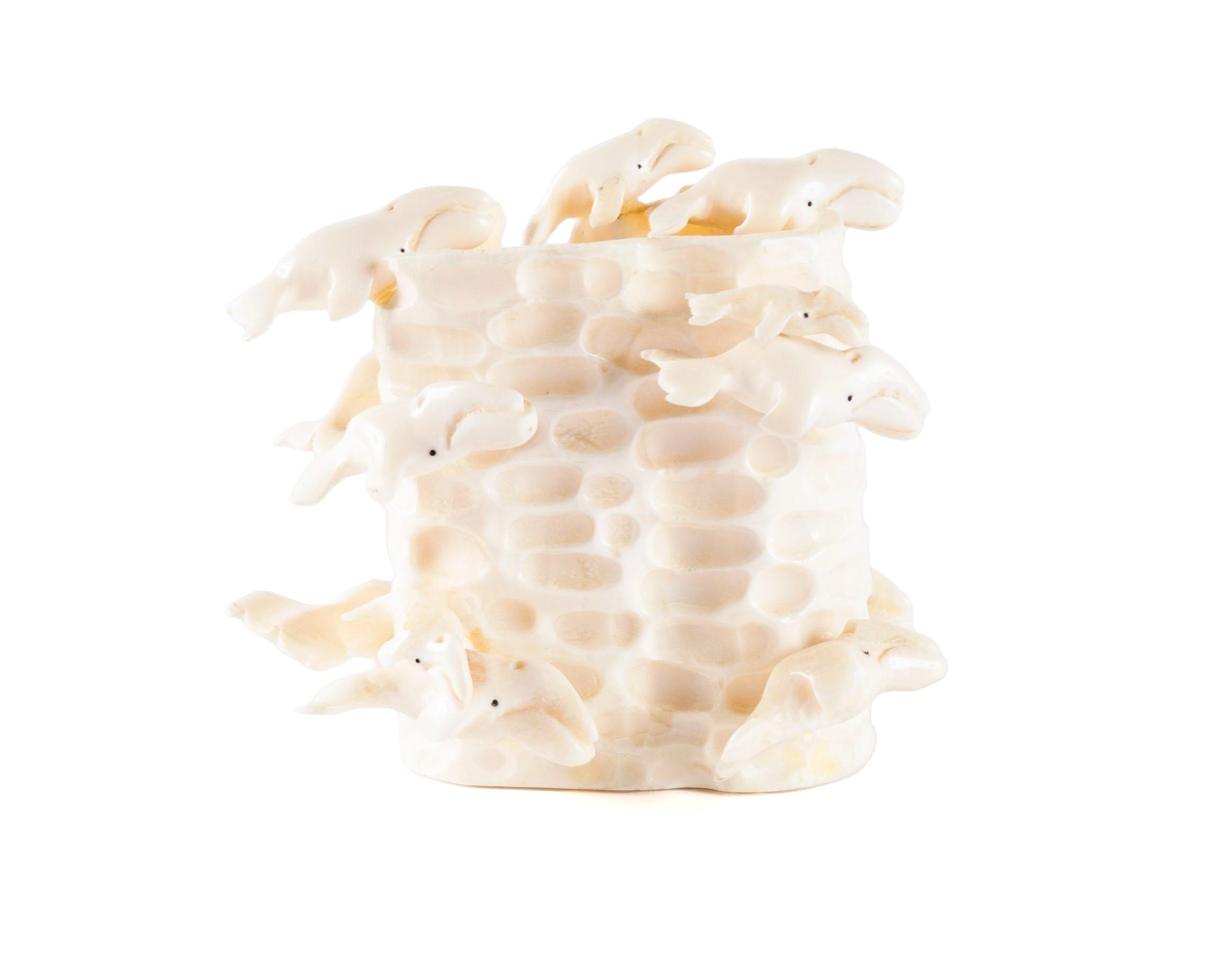 Teddy Pullock | Carved and figured short vase or brush pot adorned with ...