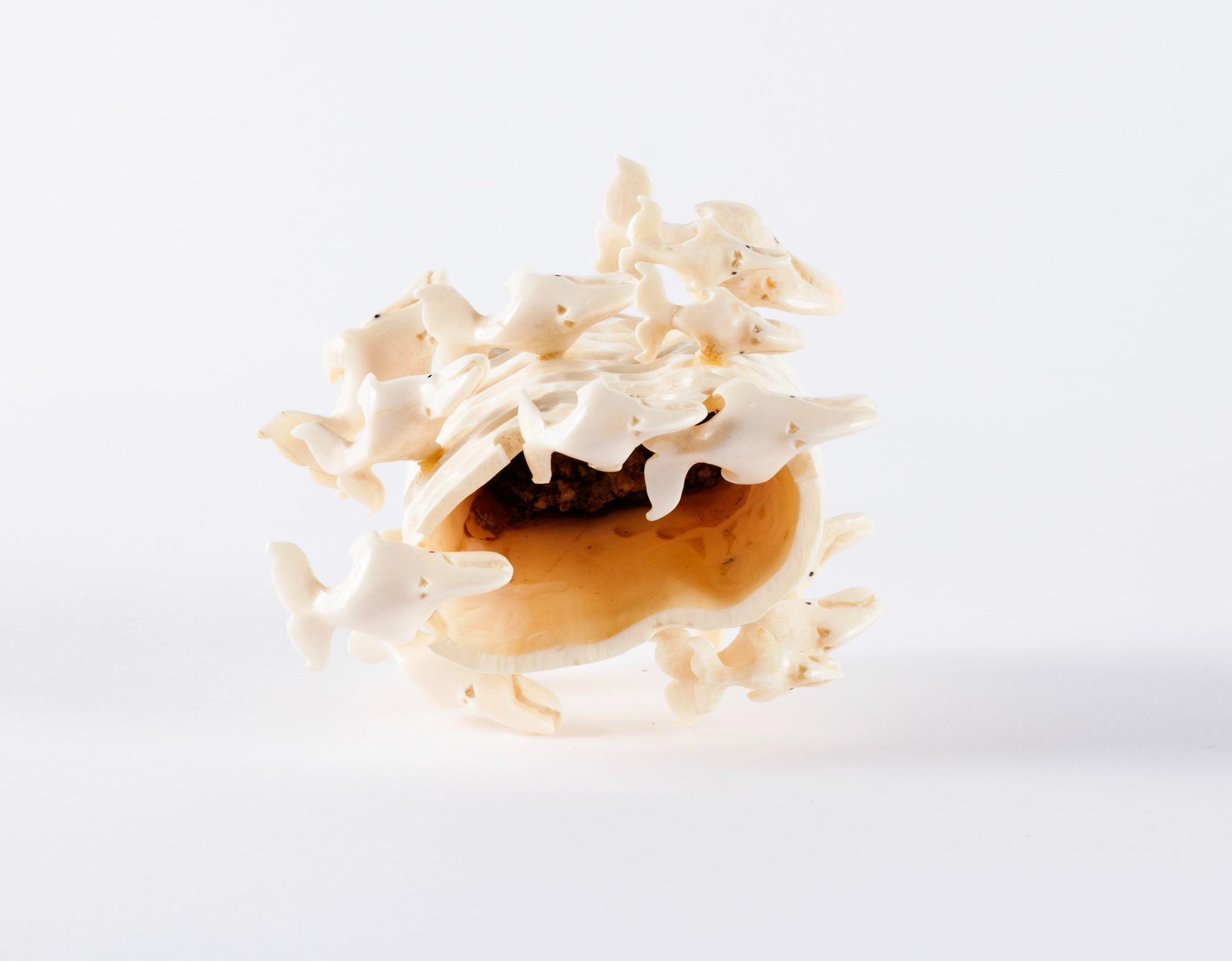 Teddy Pullock | Carved and figured short vase or brush pot adorned with ...