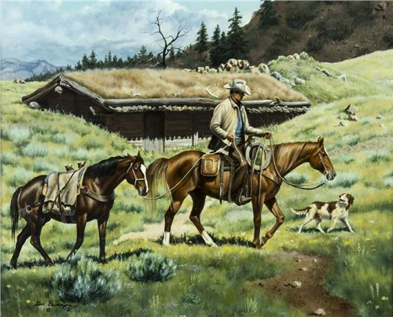 Steve Devenyns | Cowboy Leading Horses | MutualArt