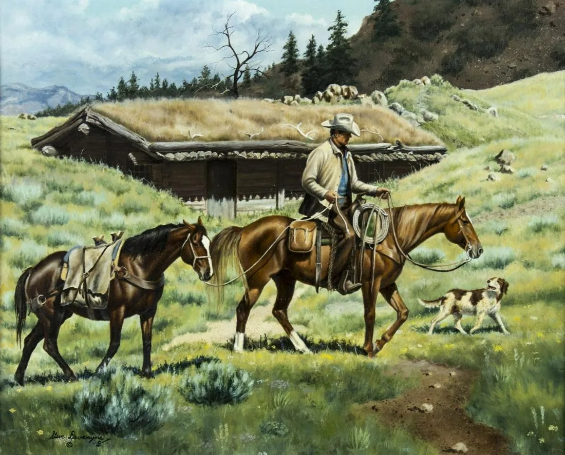 Steve Devenyns | Cowboy Leading Horses | MutualArt