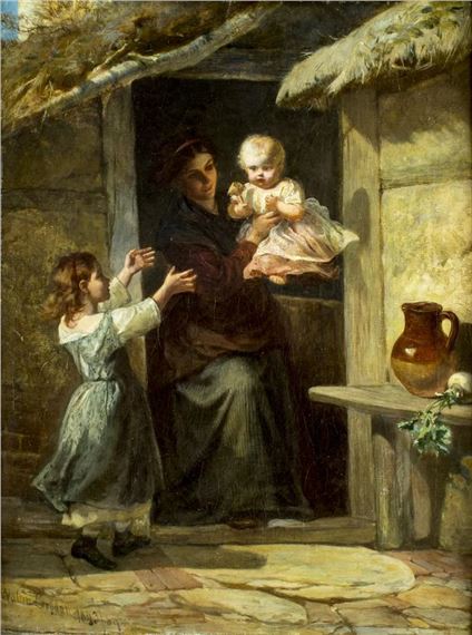 Walter Goodall | Young Mother with Two Daughters at Cottage Door ...