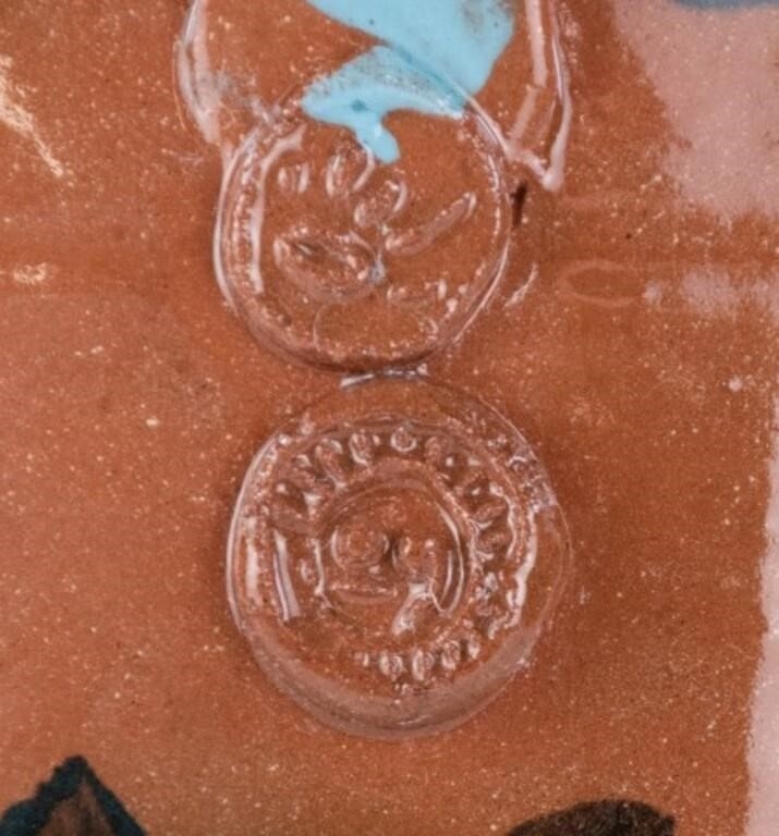 Carl Block | Folk art multi-glaze face jug having a blue face and open ...