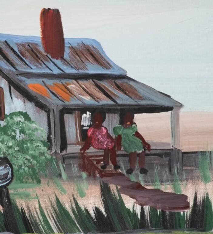 Geraldine Smith | A rural homestead with two figures sitting on the ...