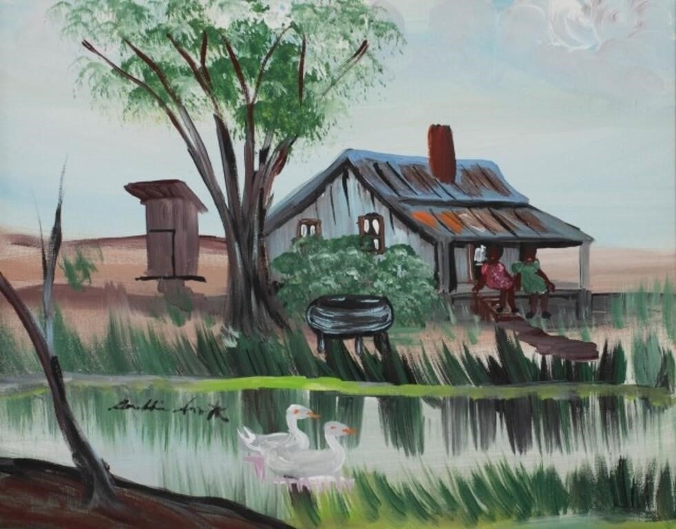 Geraldine Smith | A rural homestead with two figures sitting on the ...