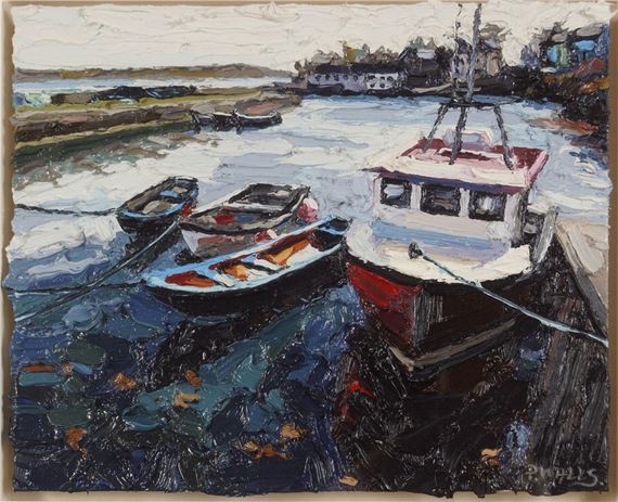 Paul Walls | Fishing boats in a harbour | MutualArt
