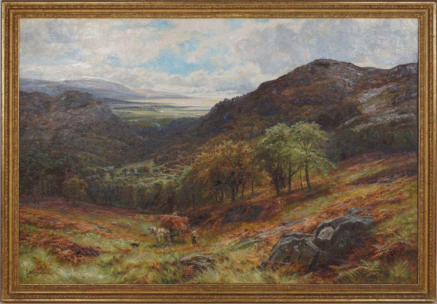 James Henry Crossland | Extensive landscape with horse and cart and ...