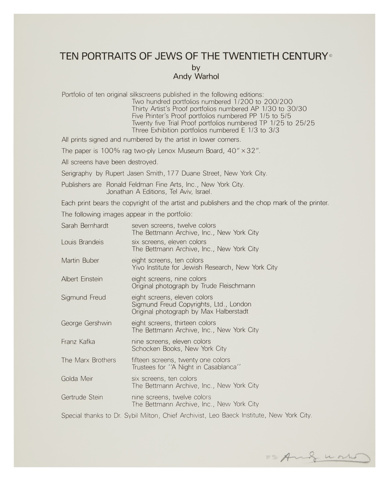 Andy Warhol | Ten Portraits of Jews of the | MutualArt