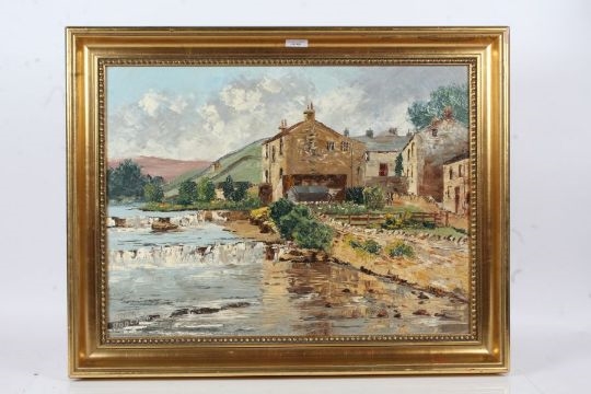 Gerald Hodgson | Gayle Hawks Yorkshire 1978 Landscape with houses by a ...