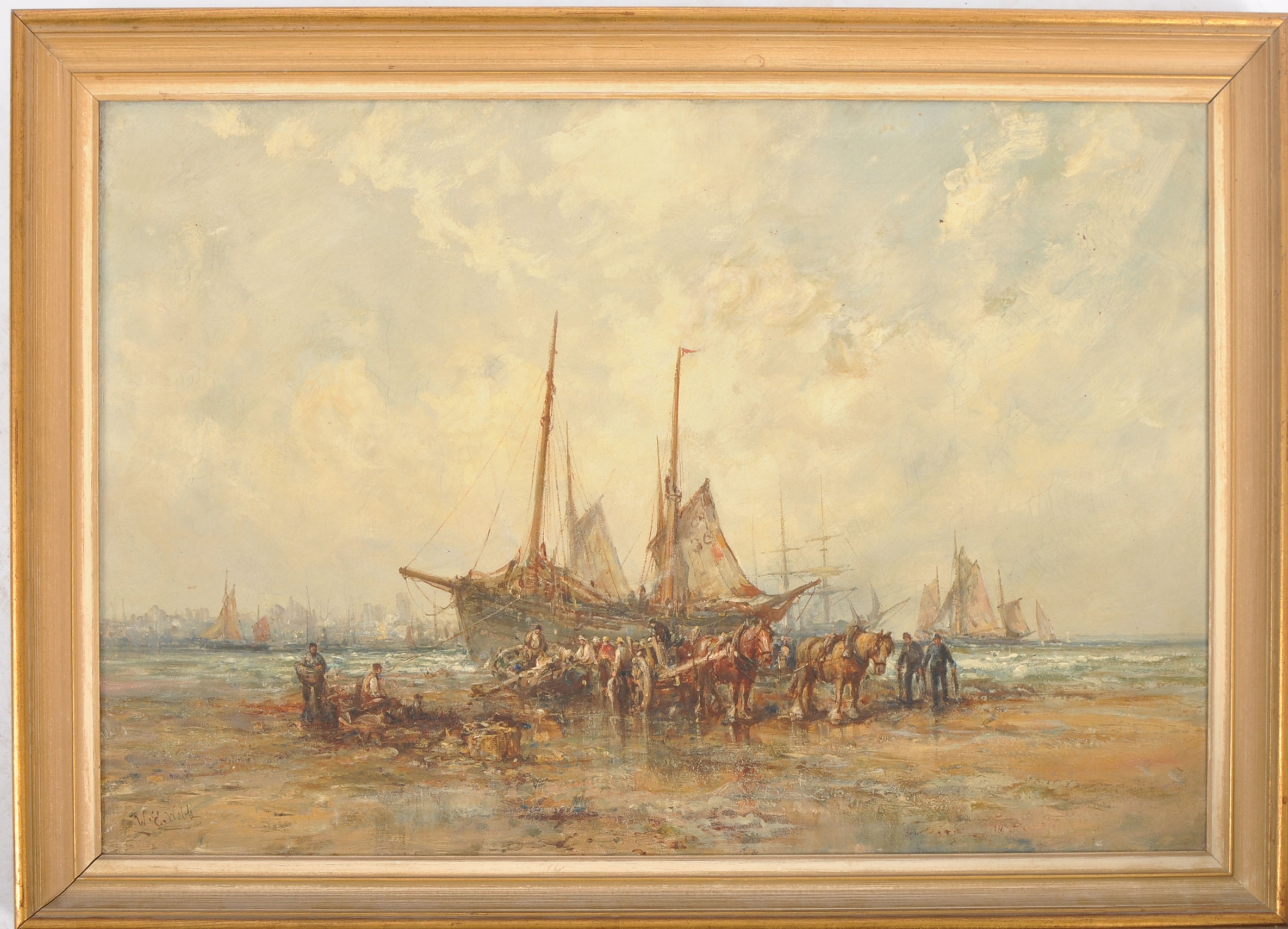 William Edward Webb | - An oil on canvas painting depicting a fishing ...