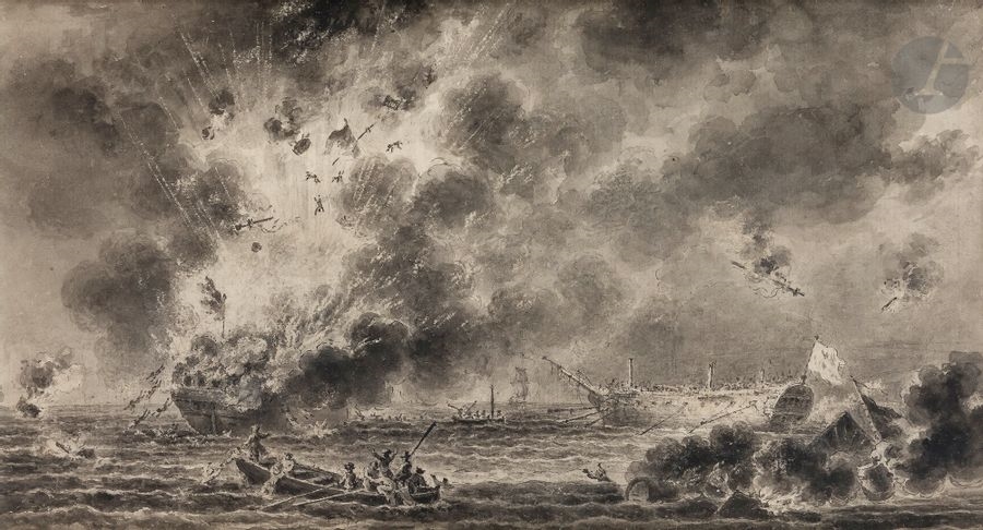Nicolas-Marie Ozanne | Naval battle: the explosion of a ship | MutualArt