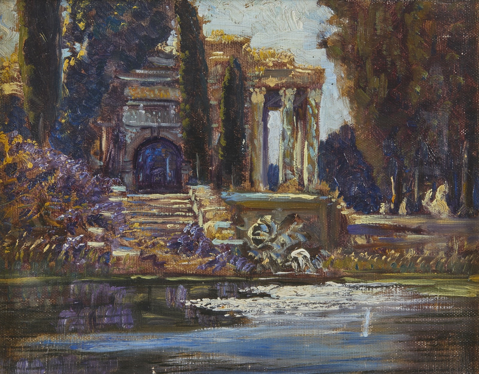 Max Roeder | Landscape with classical architecture and cypress trees ...