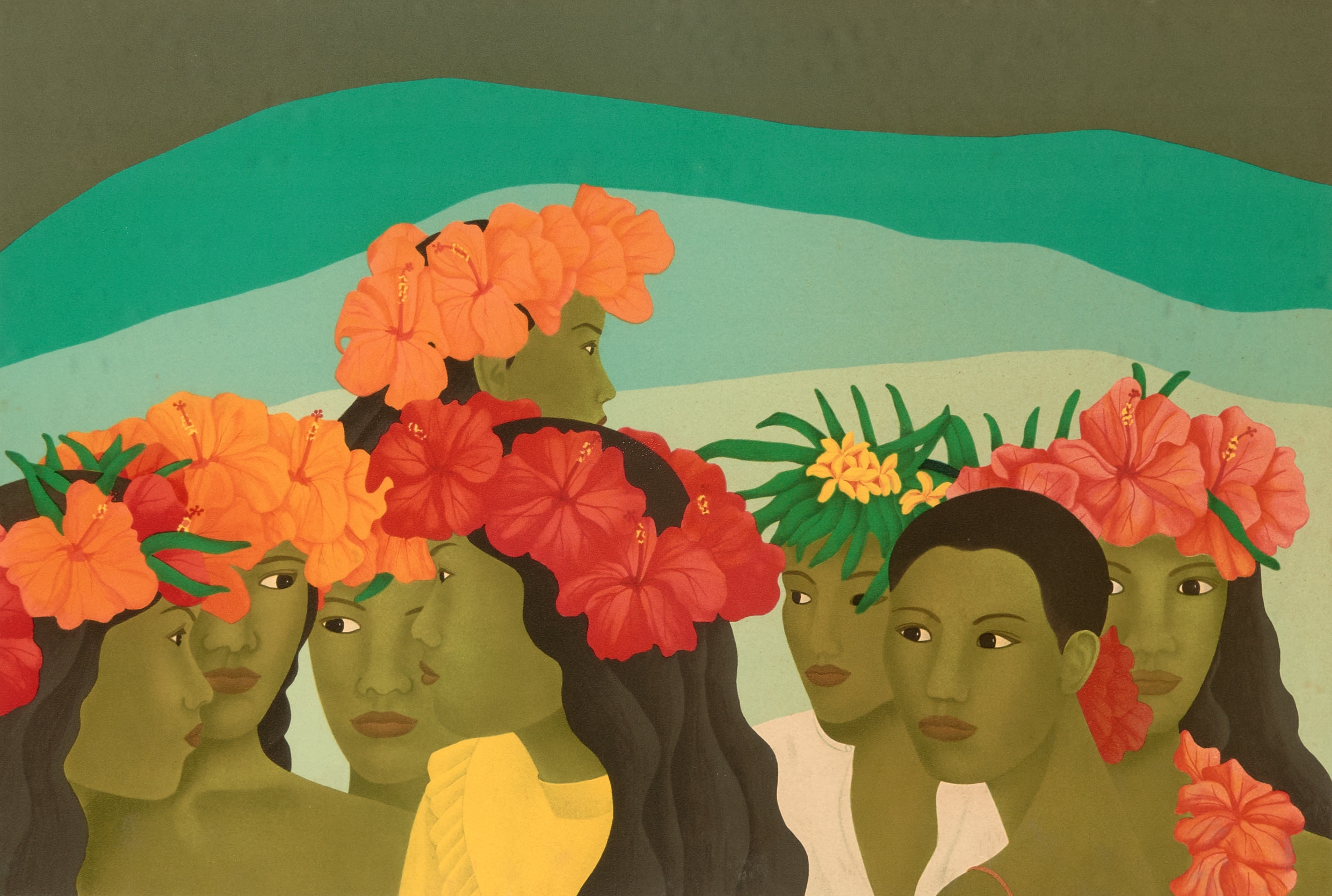 MICHELE DALLET | Tahitian Girls with Floral Crown | MutualArt