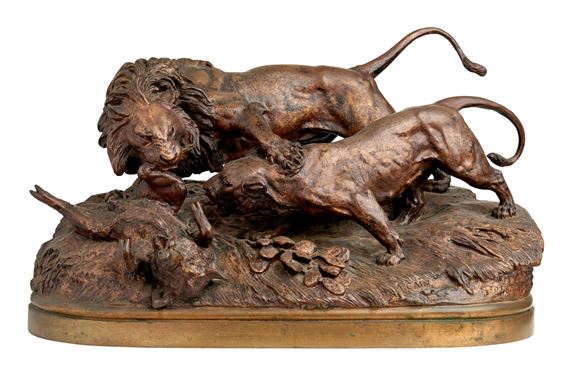 Auguste Nicholas Cain | Lion et lionne se disputant un sanglier (19th ...