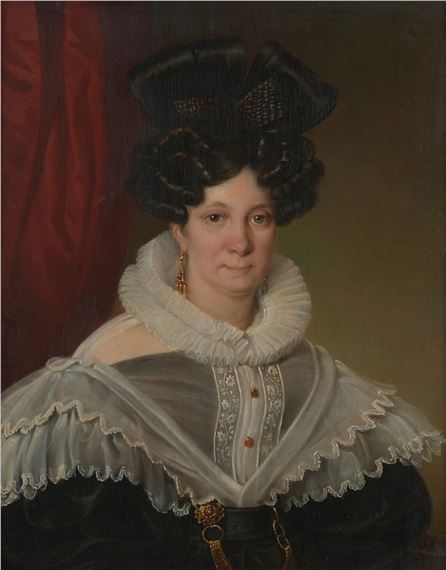 Gábor MELEGH | Portrait of a lady wearing a ribbon headdress and white ...