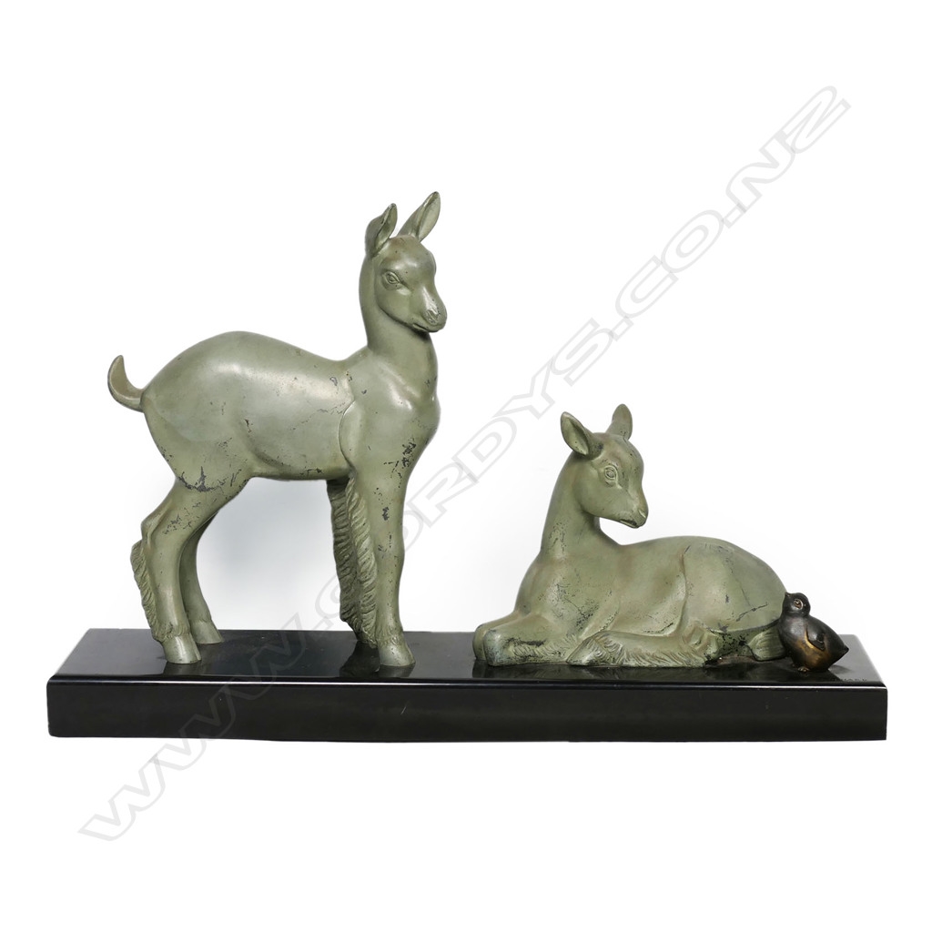 Irénée Rochard | Art Deco sculpture two fawns and sparrow | MutualArt