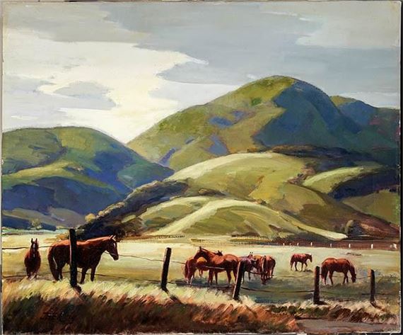 Jack Elmo King | Western Landscape with Grazing Horses | MutualArt