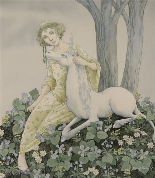 Jenny Press | Maiden and a unicorn (1988) | MutualArt