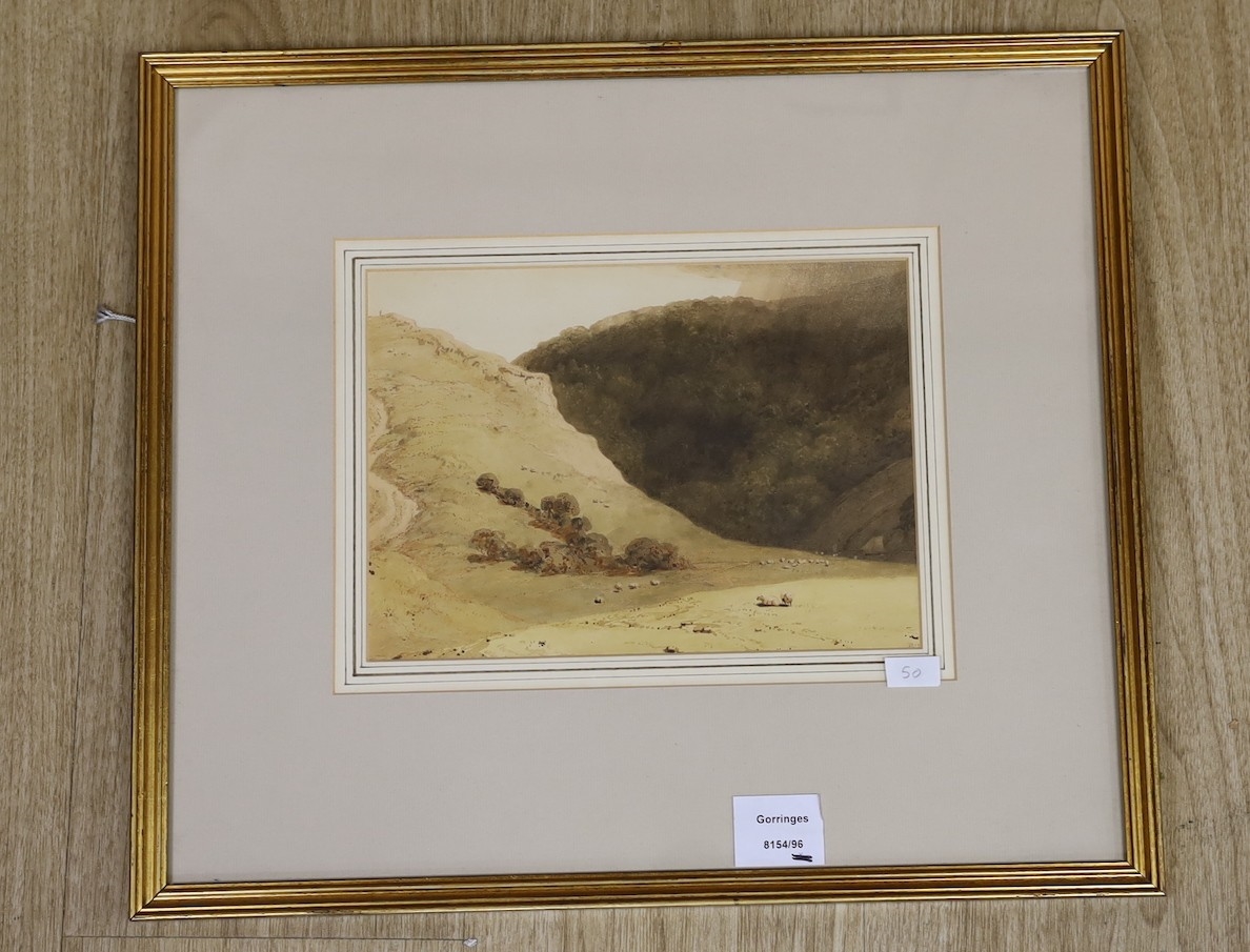 Richard Westall | An open landscape with sheep and hills | MutualArt