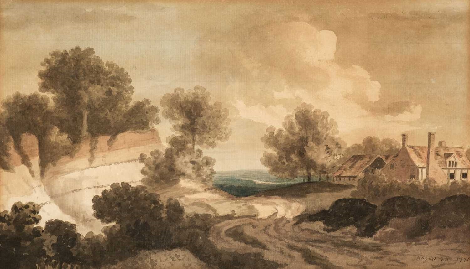 Thomas Jones | Landscape with farmhouse and trees by a chalk bluff (23 ...