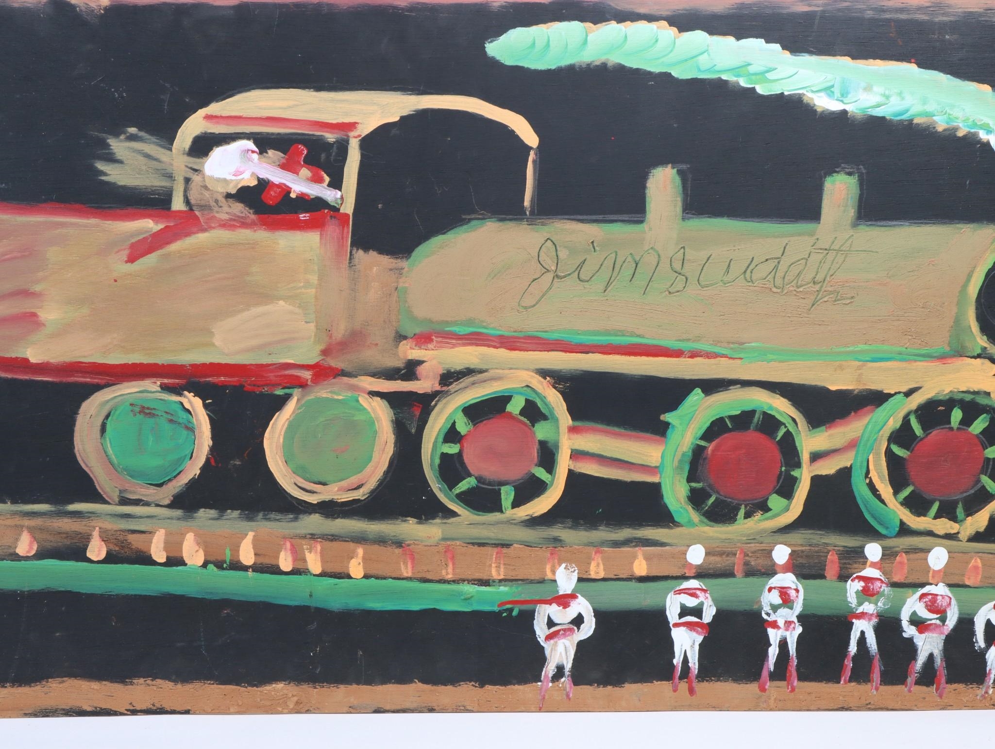 Jimmie Lee Sudduth | Outsider Art painting of train with figures ...