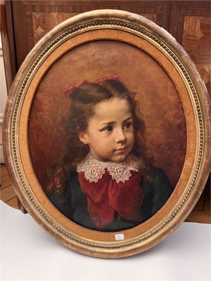 Timoléon Marie Lobrichon | Portrait of a little girl with a red scarf ...