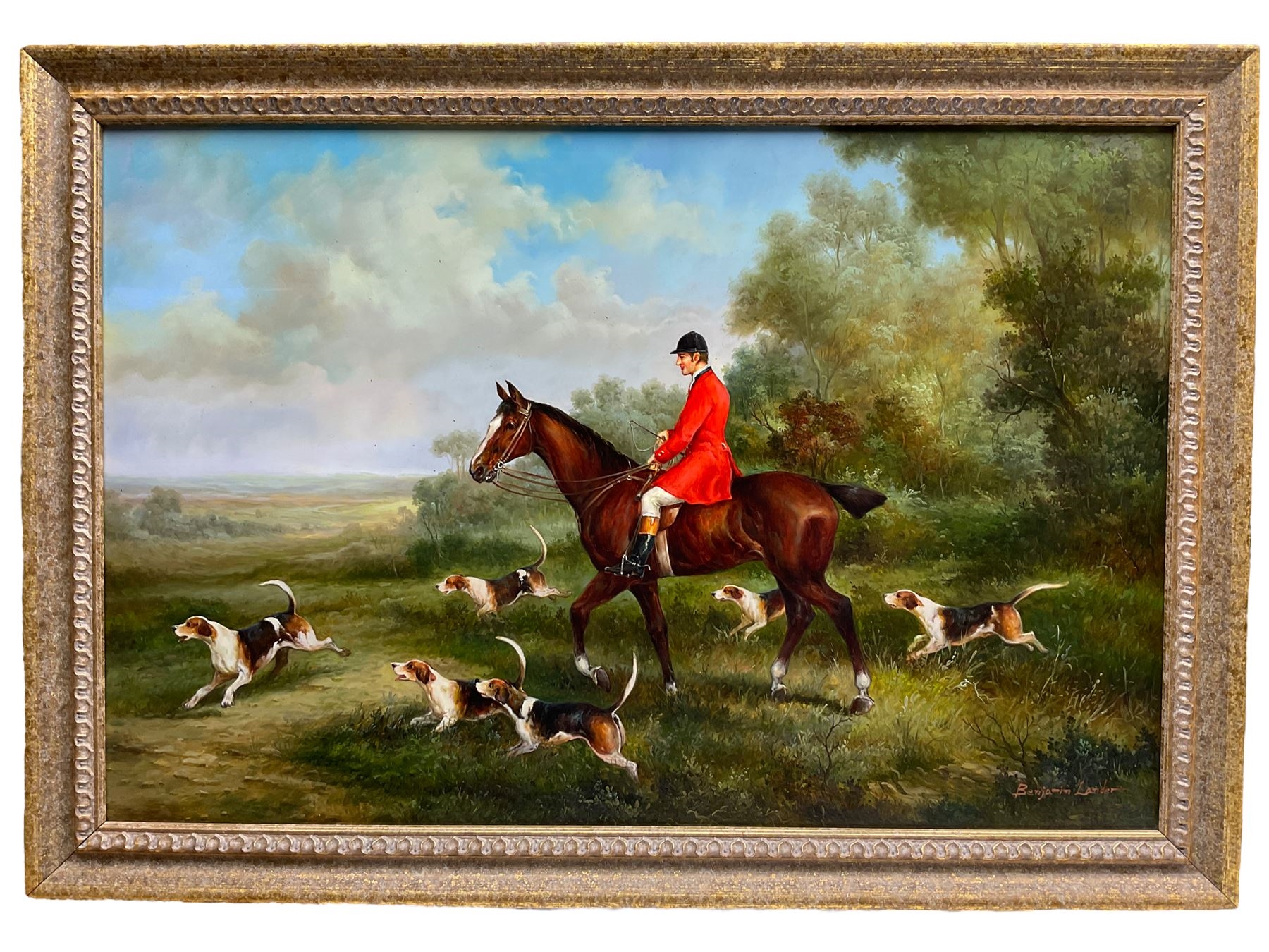 Benjamin Lander | Fox Hunting Scene with Bay Thoroughbred and Hounds ...