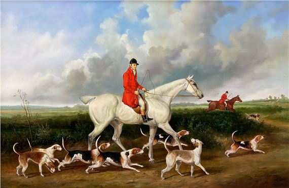 Benjamin Lander | Fox Hunting Scene with Grey Hunter Horse and Hounds ...