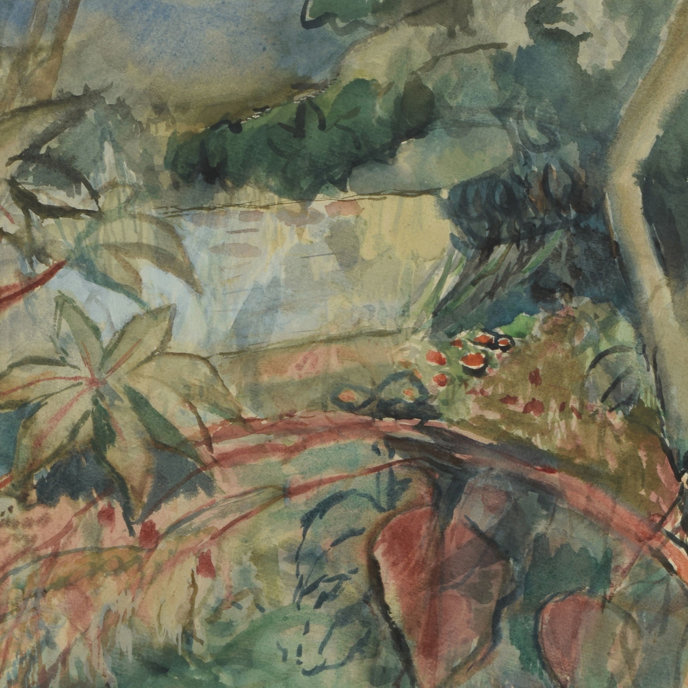 Hans Jüchser | Blick in einen GARTEN mit Teich (1964) | MutualArt