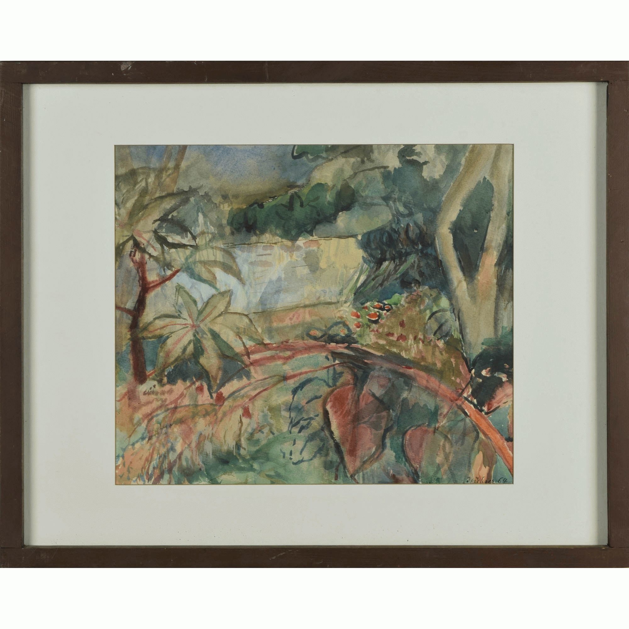Hans Jüchser | Blick in einen GARTEN mit Teich (1964) | MutualArt