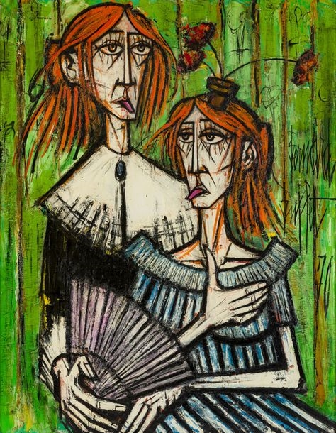Bernard Buffet | The Madwomen, women with a fan (1970) | MutualArt