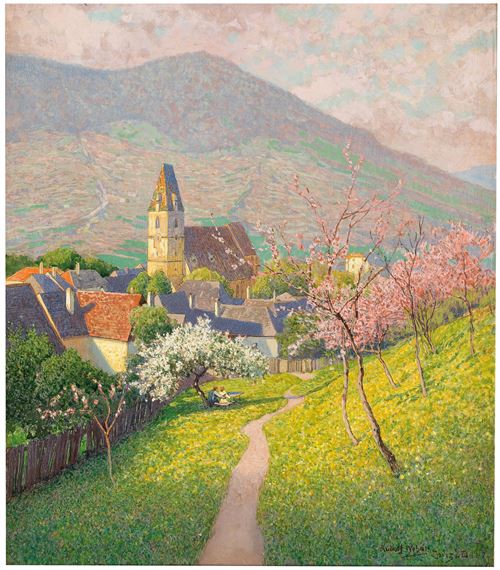 Rudolf Weber | Kirche in Spitz an der Donau im Frühling (1917) | MutualArt
