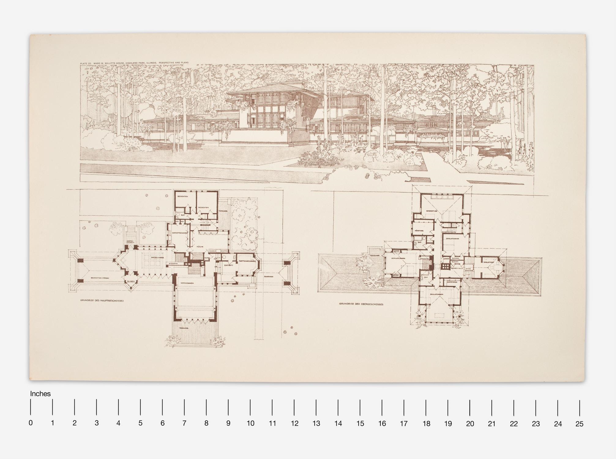Frank Lloyd Wright | Architectural perspective and plans for the Ward W ...