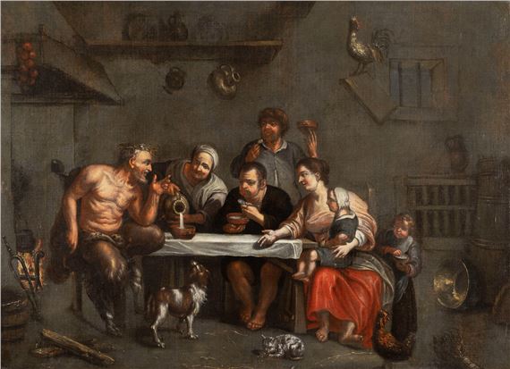 Jacob Jordaens | VISIT OF A SATYR TO A PEASANT FAMILY (1640) | MutualArt